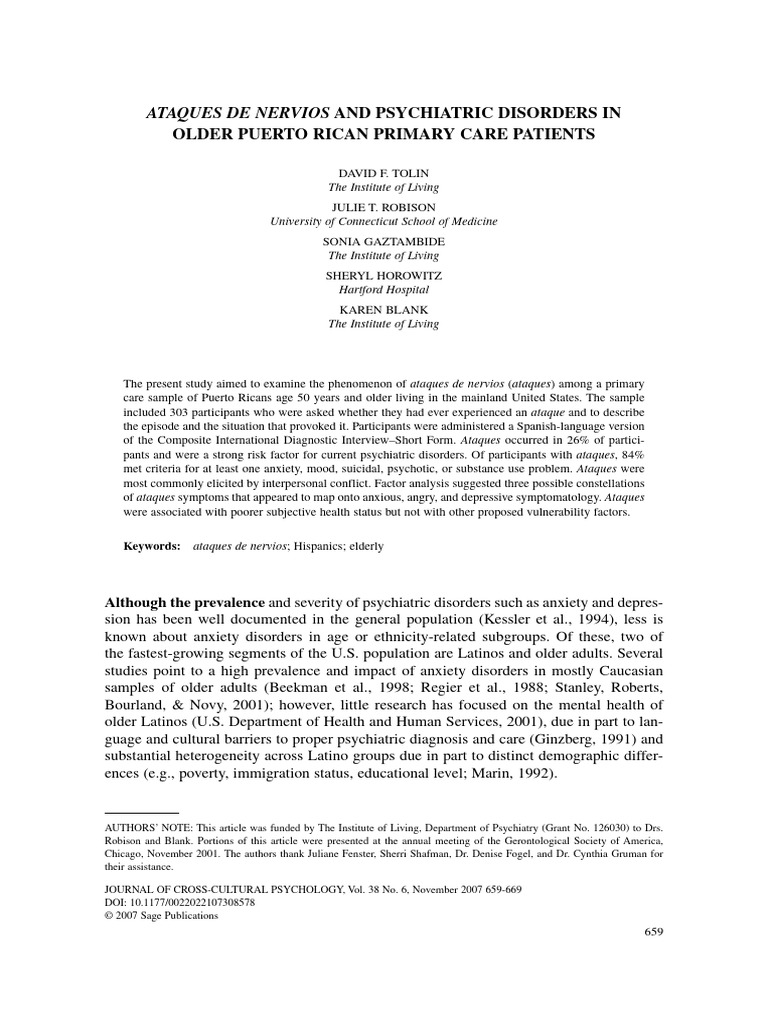 Ataques de Nervios in Elderly Puerto Ricans | PDF | Mental Disorder ...