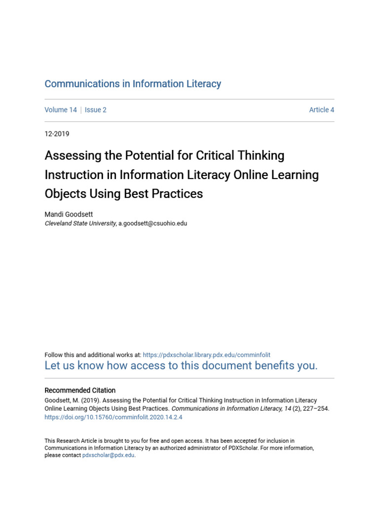 Assessing The Potential For Critical Thinking Inst | PDF | Information ...