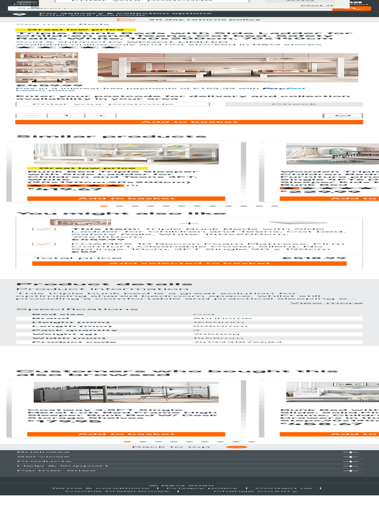Triple Bunk Beds With Side Ladder for Children and Teens, Cot Bed ...
