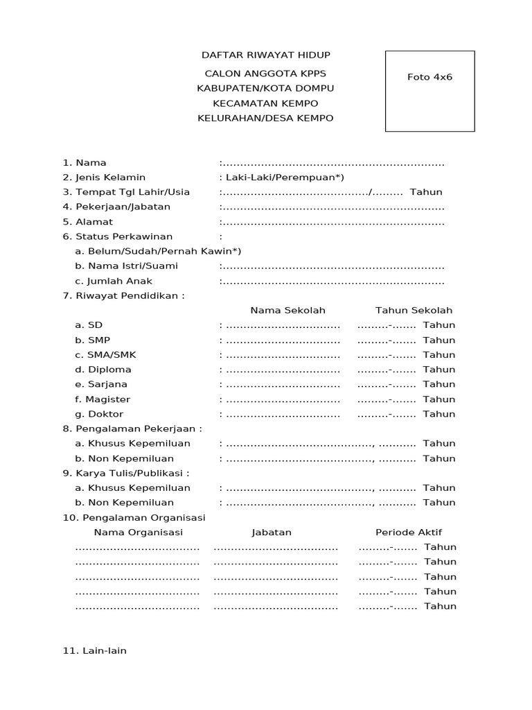 CV Calon Anggota KPPS Kempo | PDF