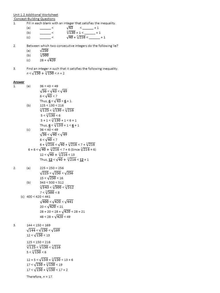 Unit 1.2 Additional Worksheet | PDF