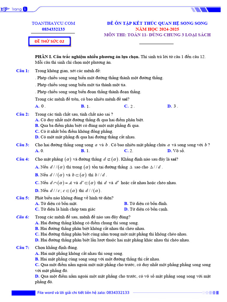 (toanthaycu.com) - Đề số 02 - KT Chương QHSS - Đề bài - Toán 11 - Form ...