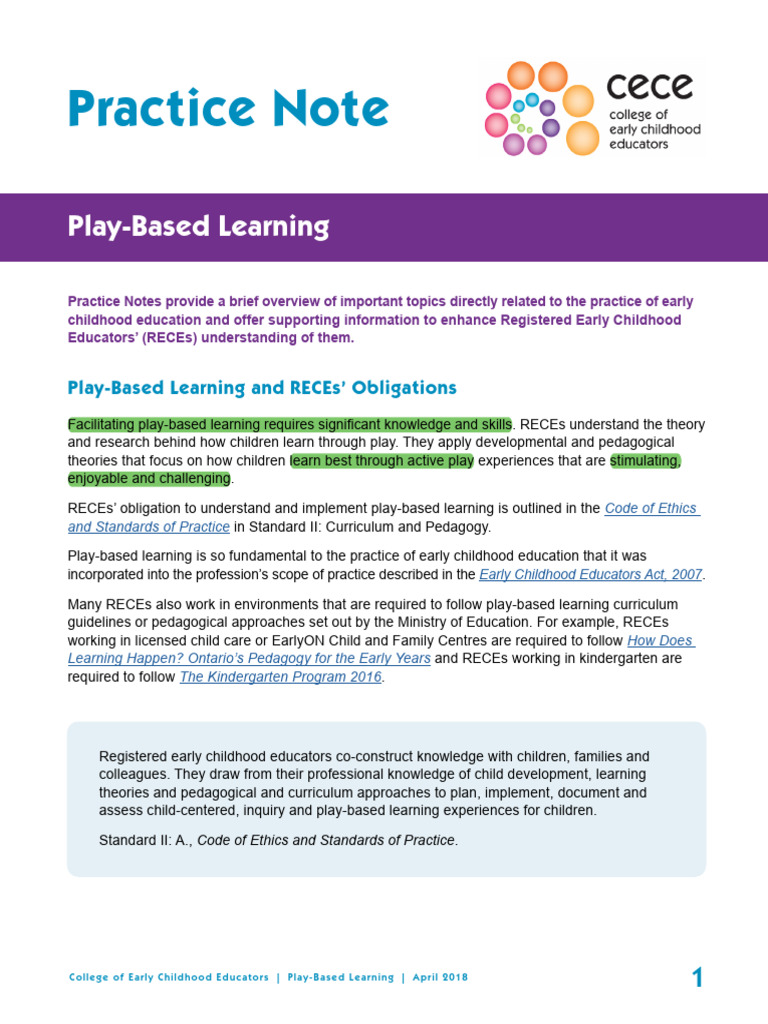 Practice Note Play-Based Learning | PDF | Pedagogy | Learning