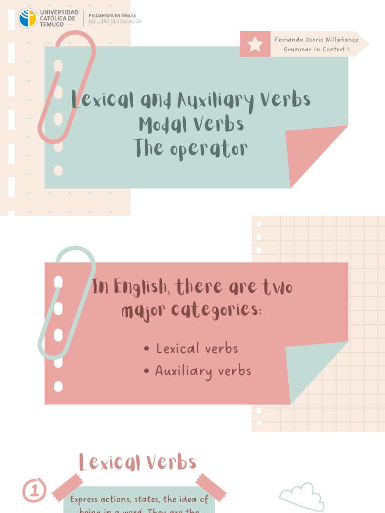 Lexical and Auxiliary Verbs Modal Verbs The Operator | PDF