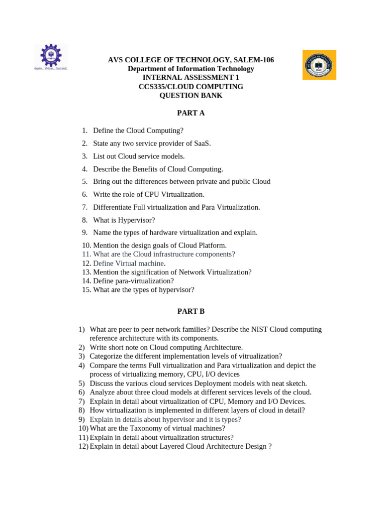 IAT1_Question Bank_CC | PDF