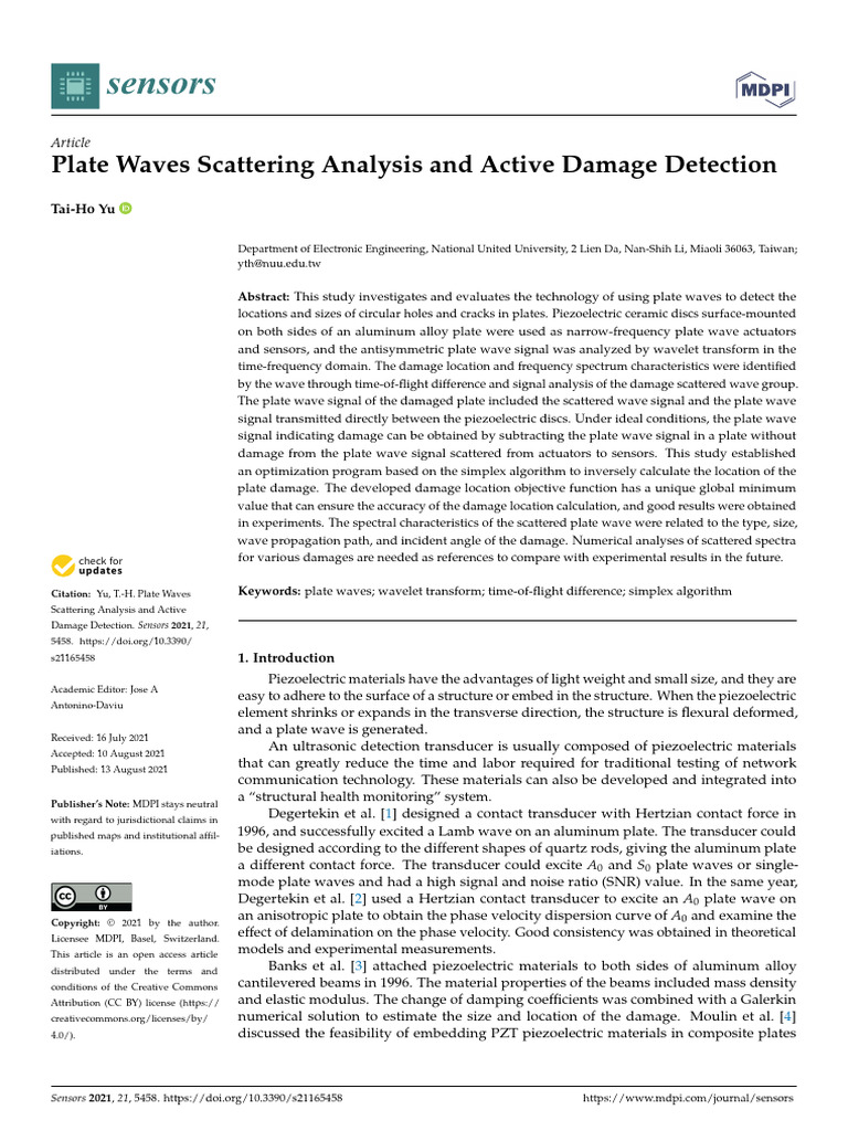 Plate Waves Scattering Analysis and Active Damage | PDF | Applied And ...