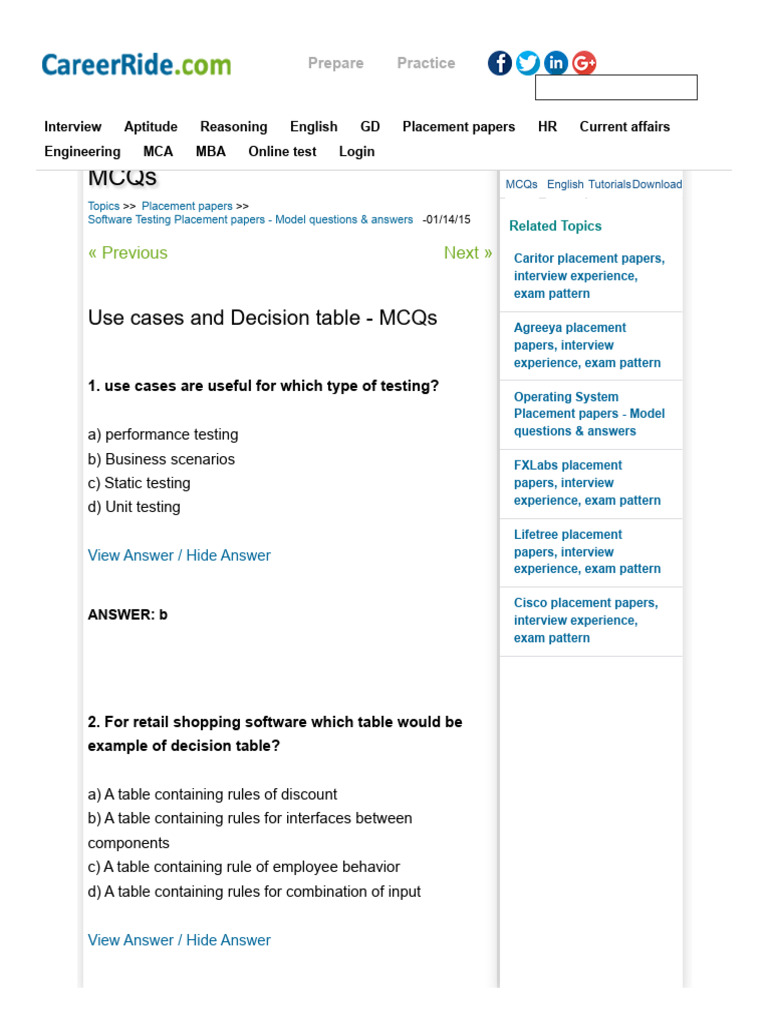 Use Cases and Decision Table - MCQs | PDF | Software Testing | Use Case