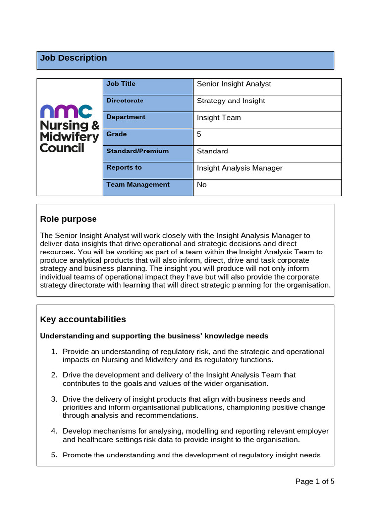 Senior Insight Analyst JD - 2024 | PDF | Data | Analysis