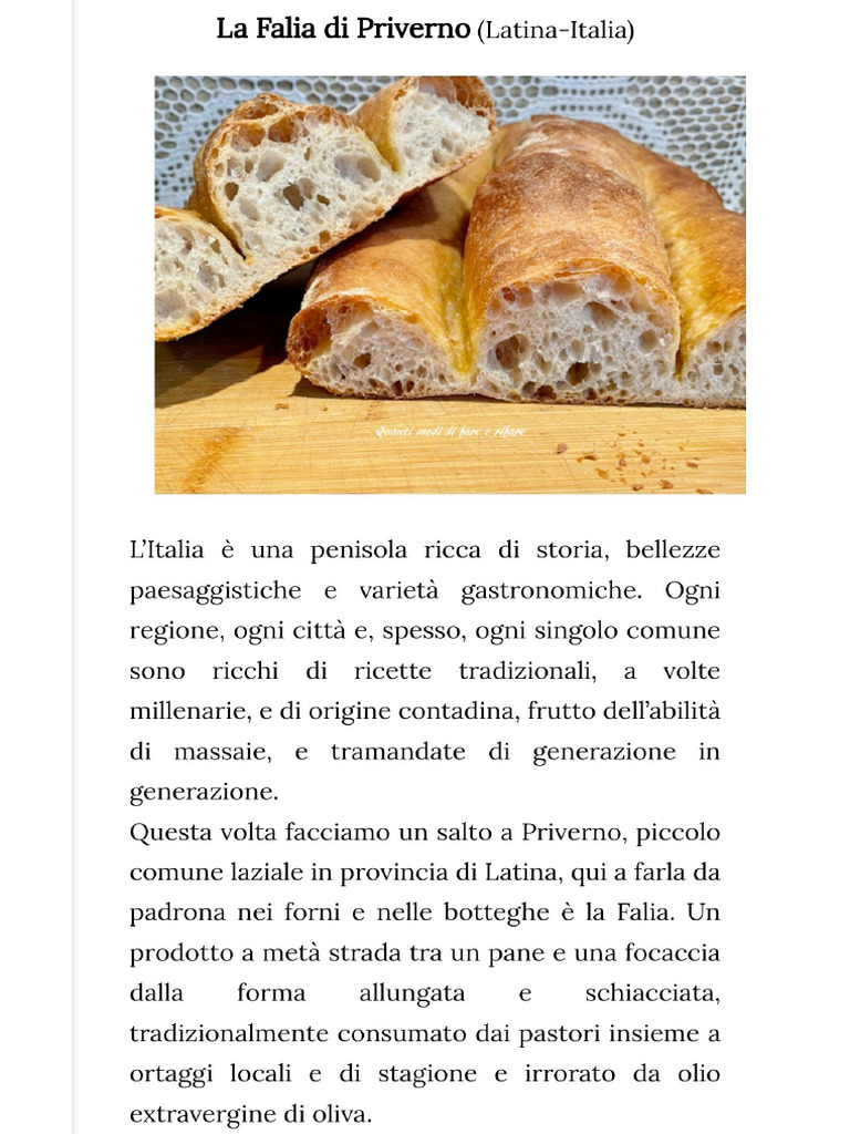 Ricetta Pane La Falia Di Priverno Latina | PDF