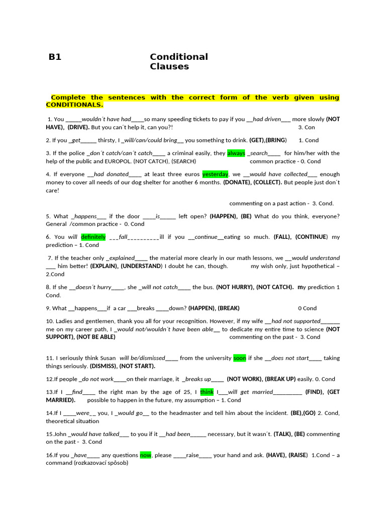 Conditionals - Worksheet | PDF