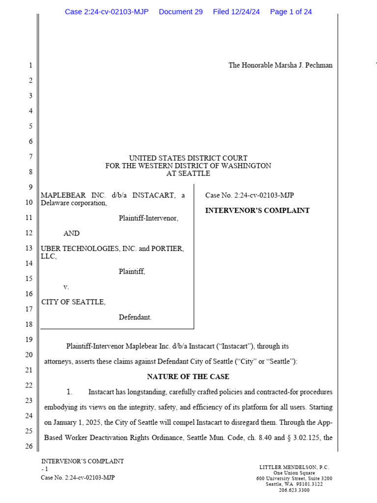 Instacart Joins Uber in Lawsuit Against Seattle Over Driver ...