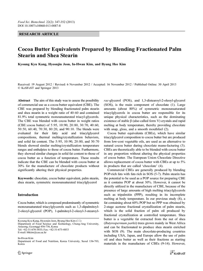 Cocoa Butter Equivalent from Palm and Shea | PDF | Chocolate | Triglyceride
