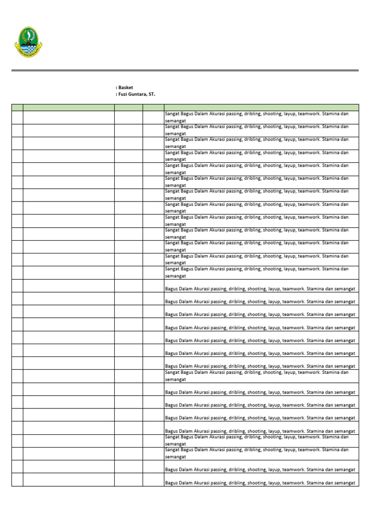Daftar Nilai Ekskul Basket Semester Ganjil Tapel 2023-2024 Fix | PDF