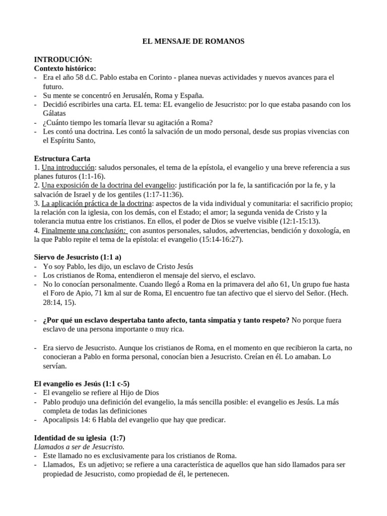 El Mensaje de Romanos - Bosquejo | PDF | Jesús | Pablo el apóstol