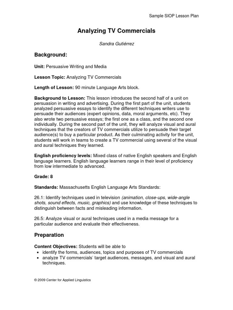 Analyzing TV Commercials | PDF | Vocabulary | Advertising