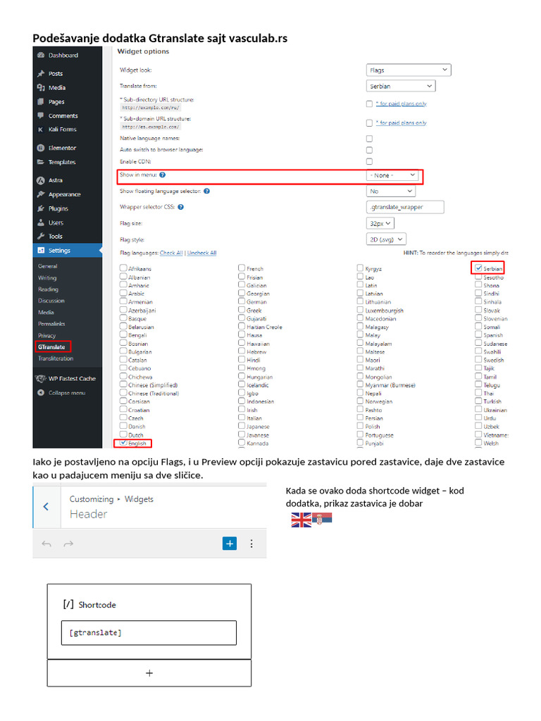 Podesavanje Dodatka Gtranslate Sajt Vasculab - Rs | PDF