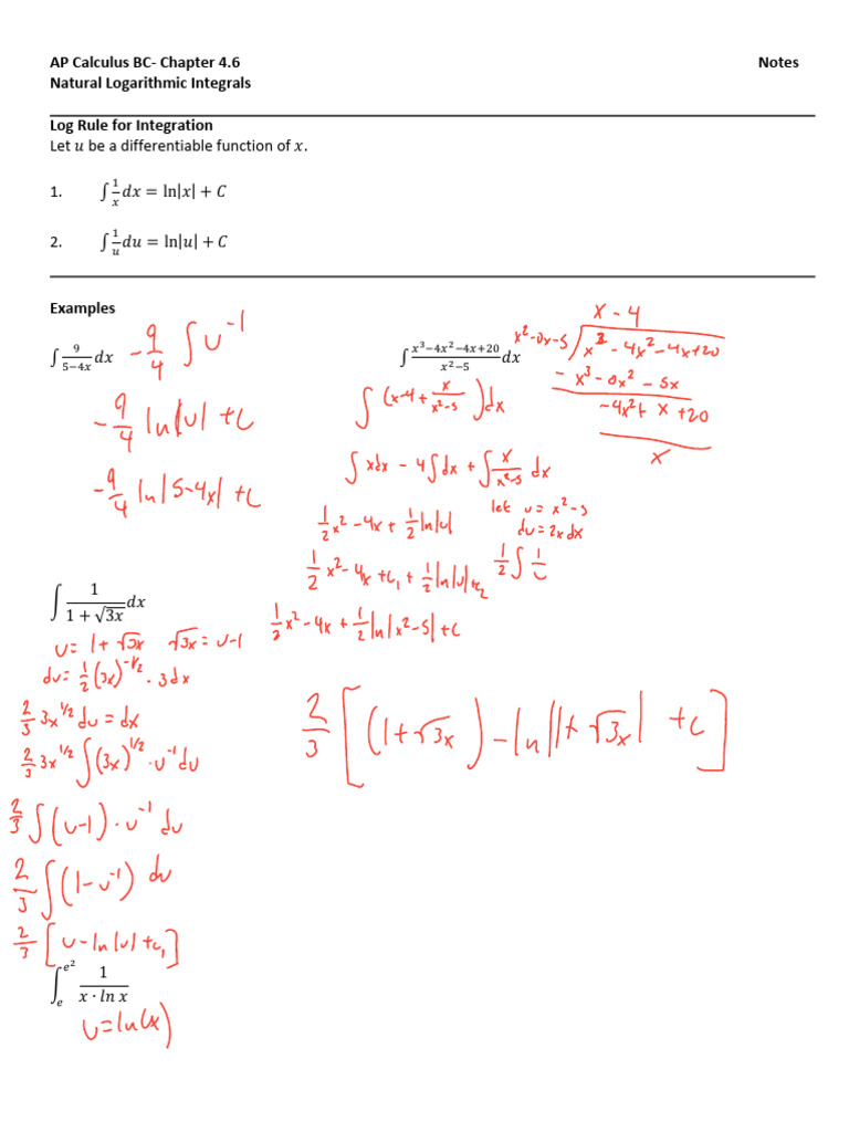 Natural Logarithmic Integrals Guide | PDF