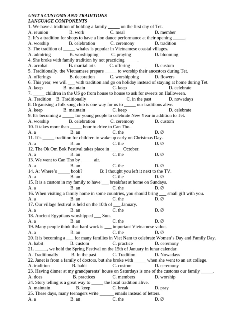 UNIT 5 CUSTOMS AND TRADITIONS | PDF