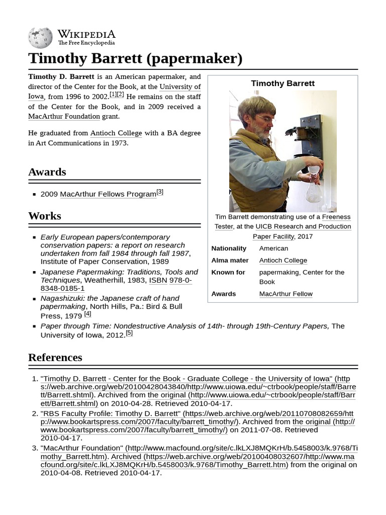 Timothy Barrett: American Papermaker | PDF | Papermaking
