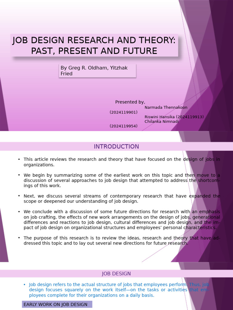 Job Design Research and Theory: Past, Present and Future | PDF ...