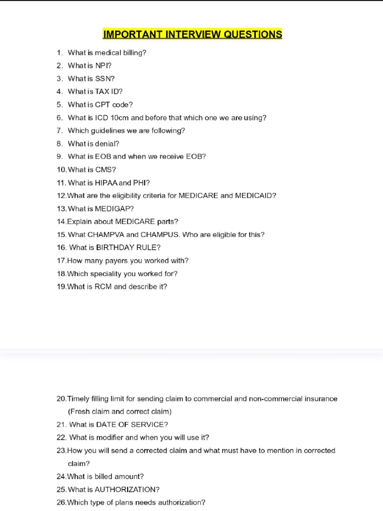 Medical Billing Questions | PDF