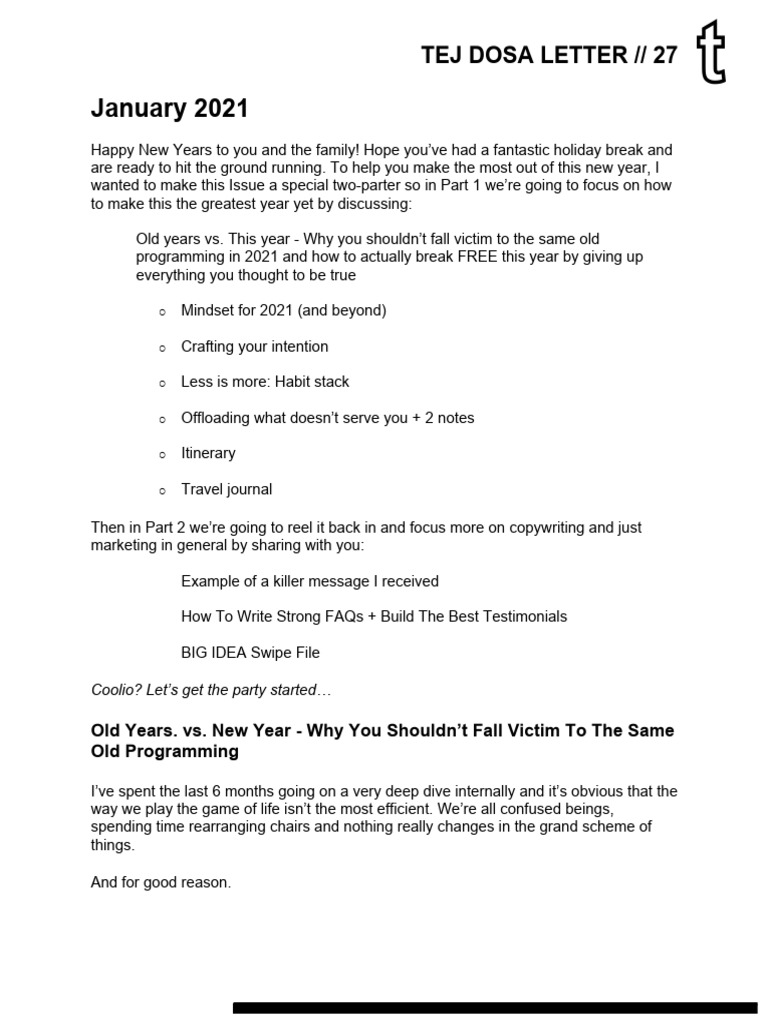 Tej Dosa Letter 27 | PDF | Mindset