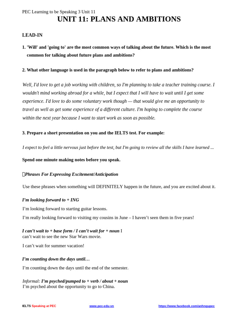 Unit 11: Plans and Ambitions: Phrases For Expressing Excitement ...