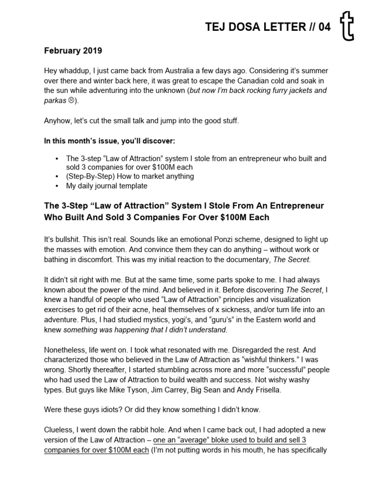 Tej Dosa Letter 4 | PDF | Thought | Law Of Attraction (New Thought)