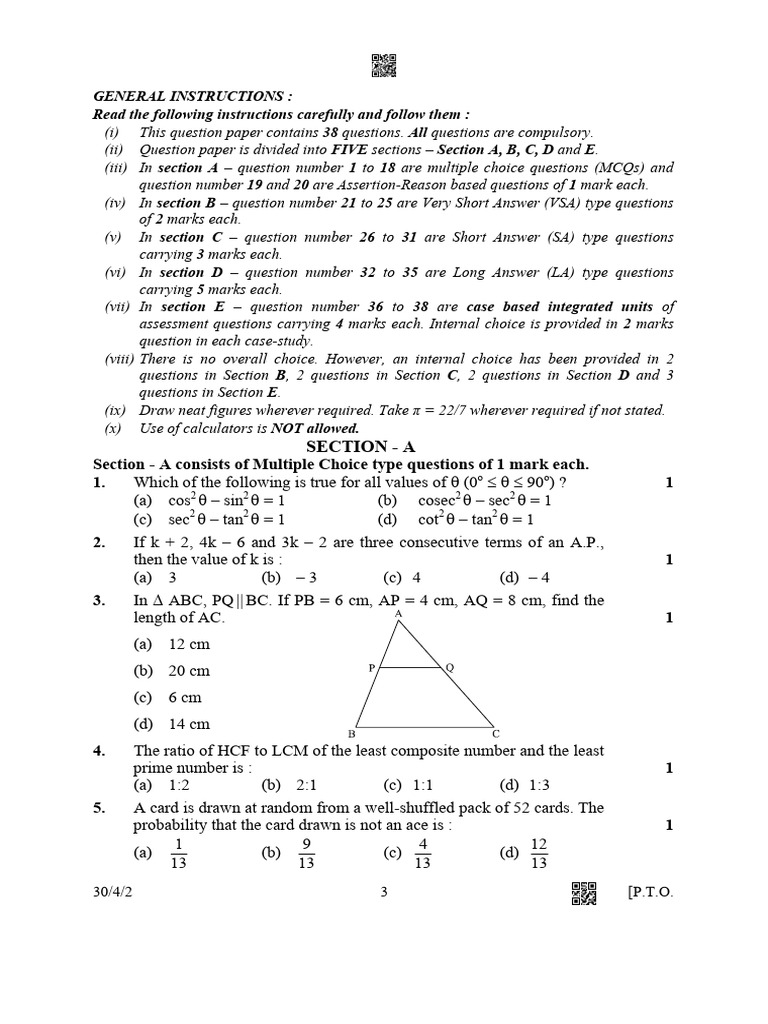 30 - 4 - 2 Maths Standard Class 10 | PDF