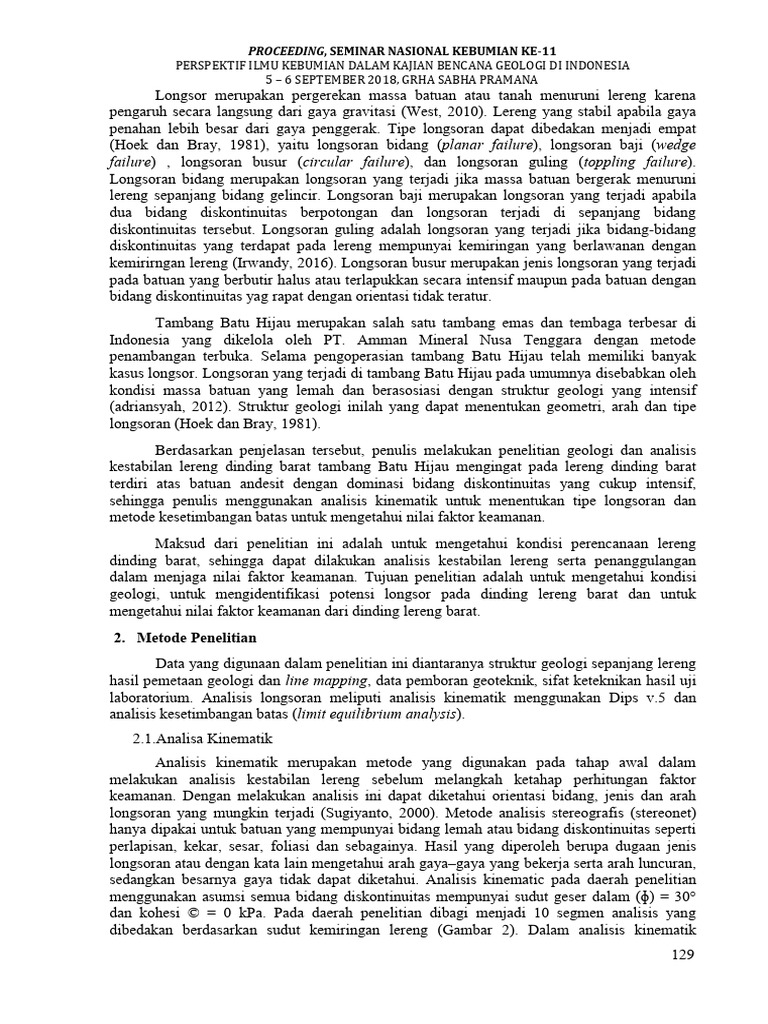 Oht-11_geologi Dan Analisa Kestabilan Lereng Dinding Barat Pit Batu Hijau, Pt. Amman Mineral ...