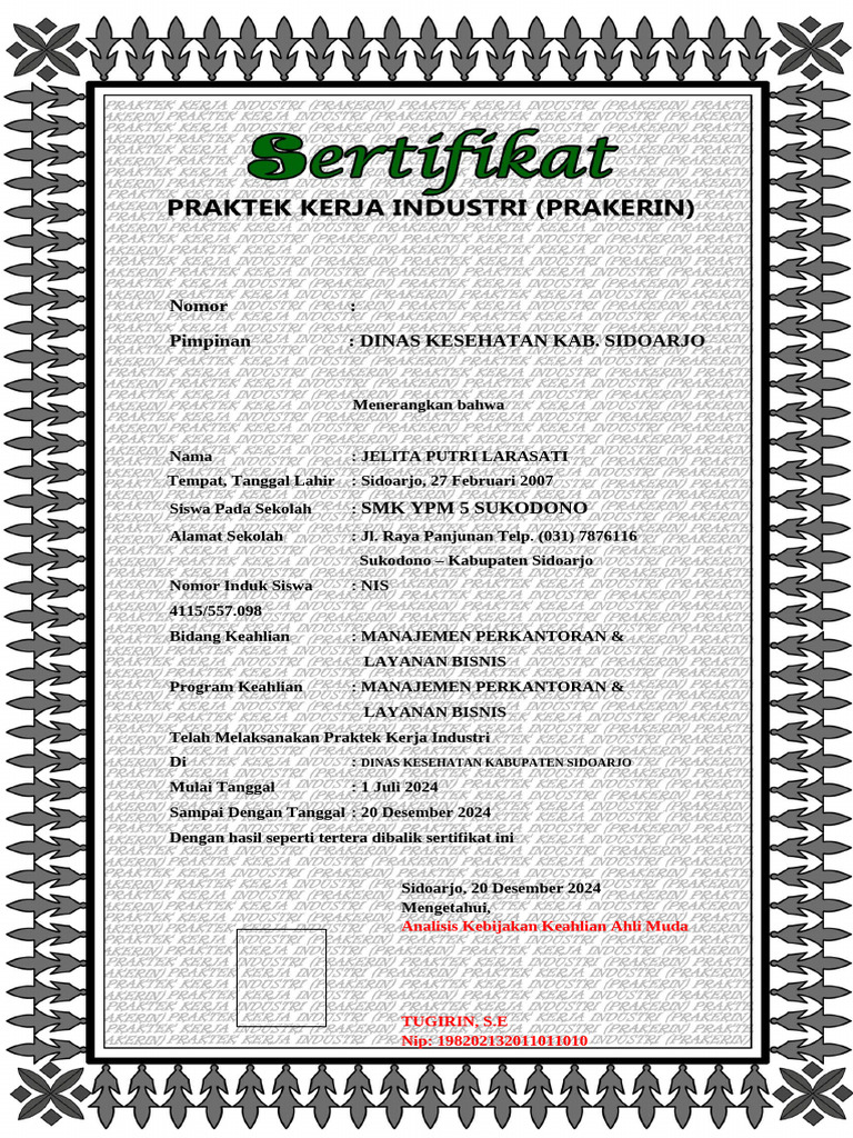 sertifikat dinkes 2 | PDF