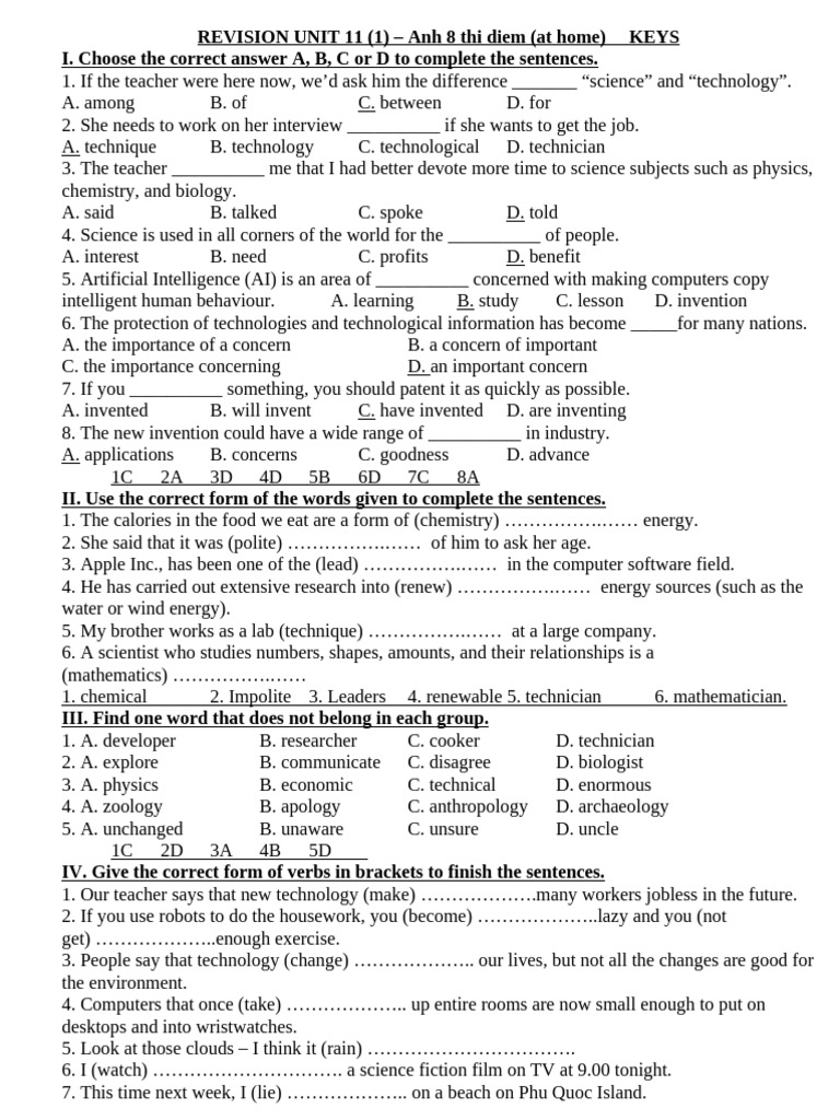 Revision for English 8, Unit 11 | PDF | Science