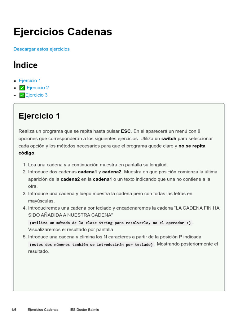 1 Ejercicios Cadenas | PDF | Cadena (informática) | Puntuación