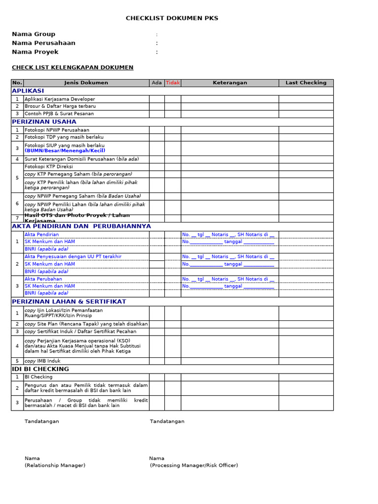 Lampiran 5 - Checklist Dokumen PKS Developer | PDF