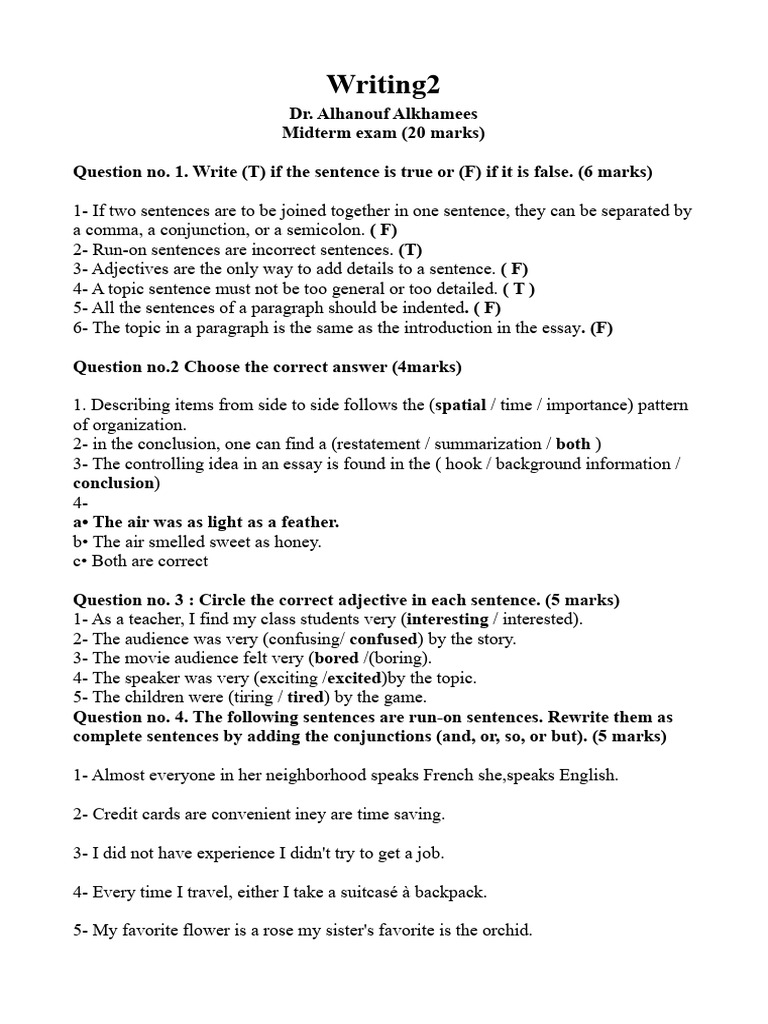 Midterm Exam on Sentence Structure and Essays | PDF | Essays | Paragraph