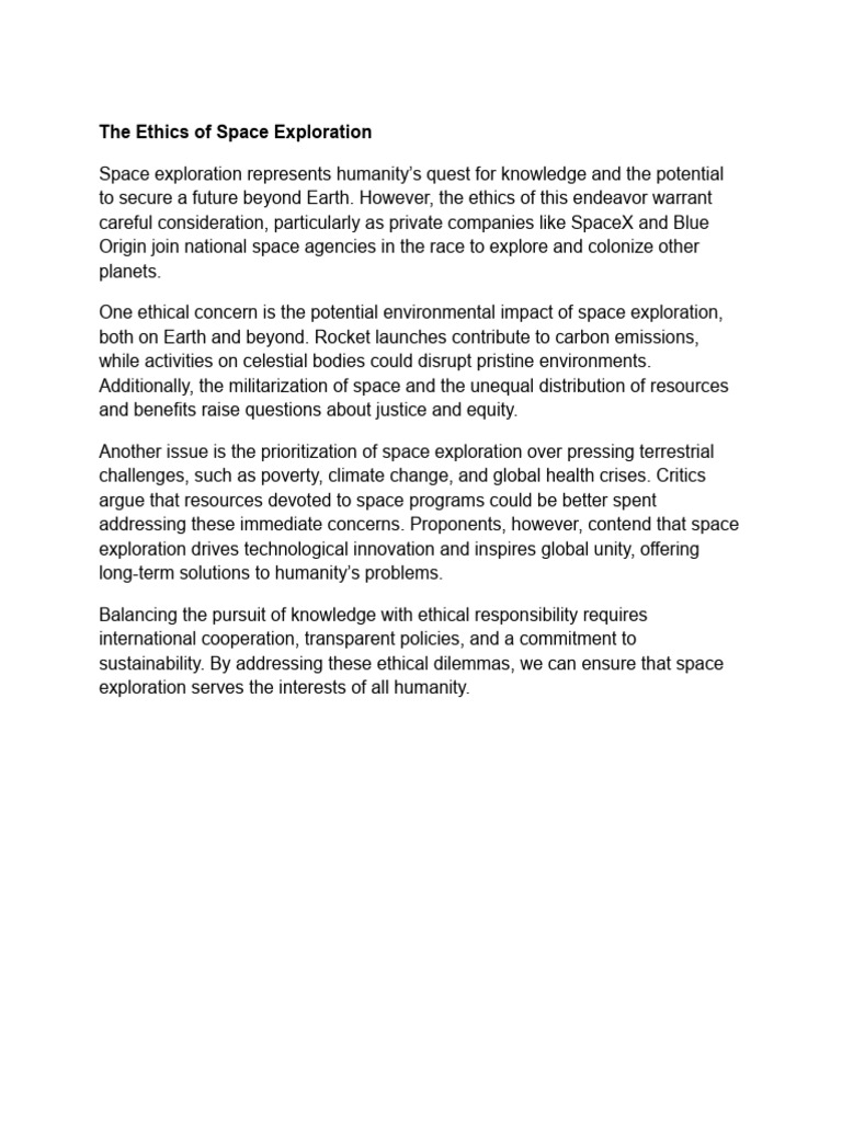 The Ethics of Space Exploration | PDF