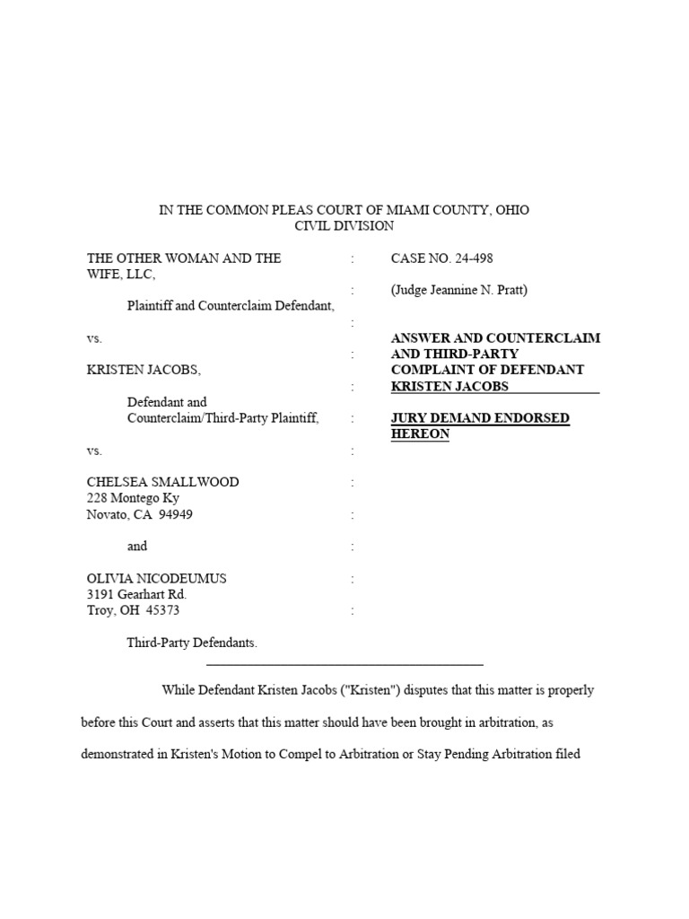 The Other Woman and The Wife LLC vs. Kristen Jacobs Lawsuit/Countersuit ...