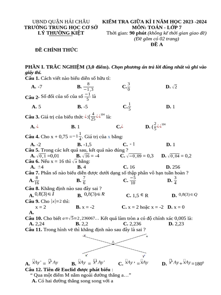 Gki Toan 7 Chau 23 24 | PDF
