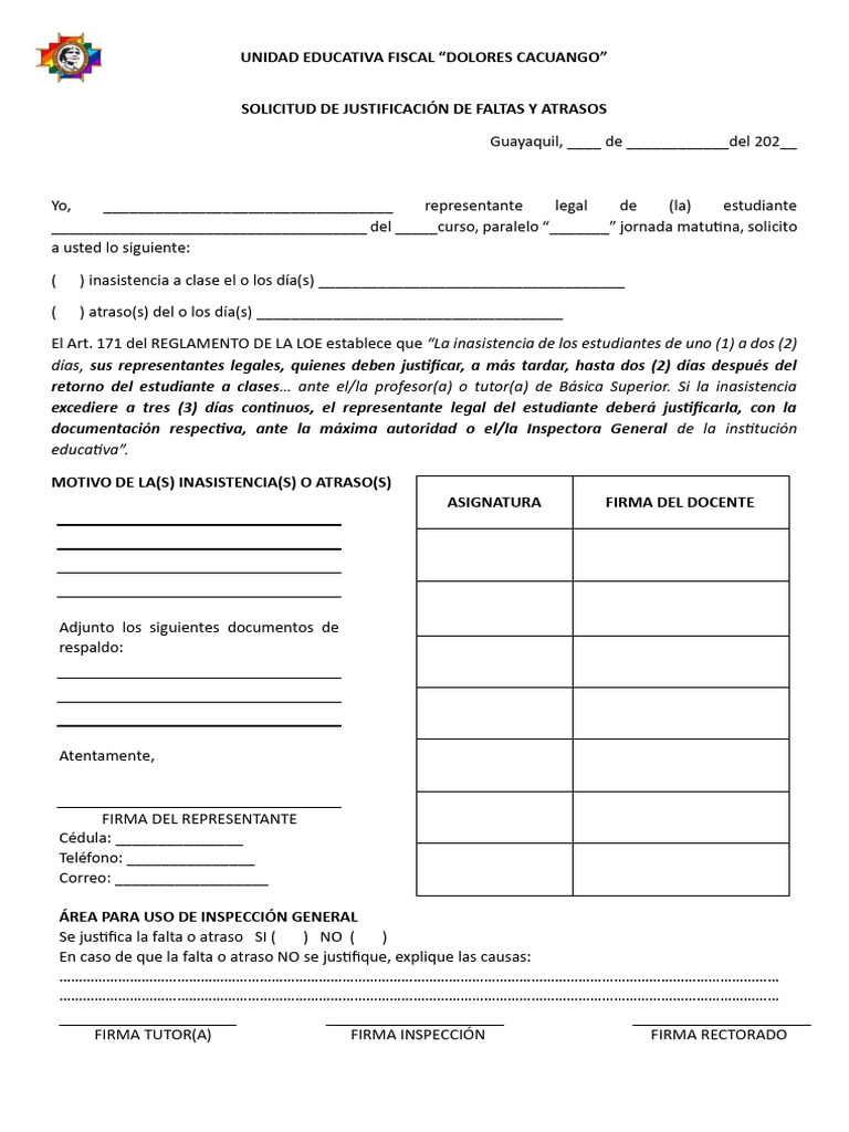 SOLICITUD DE JUSTIFICACIÓN DE FALTAS Y ATRASOS DC 2023 | PDF