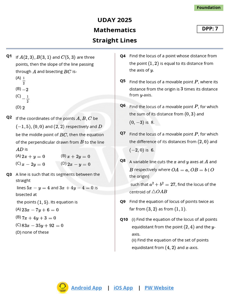 Straight Lines DPP 07 of Lecture 08 Uday 2025674030a6adff043516159f55 ...