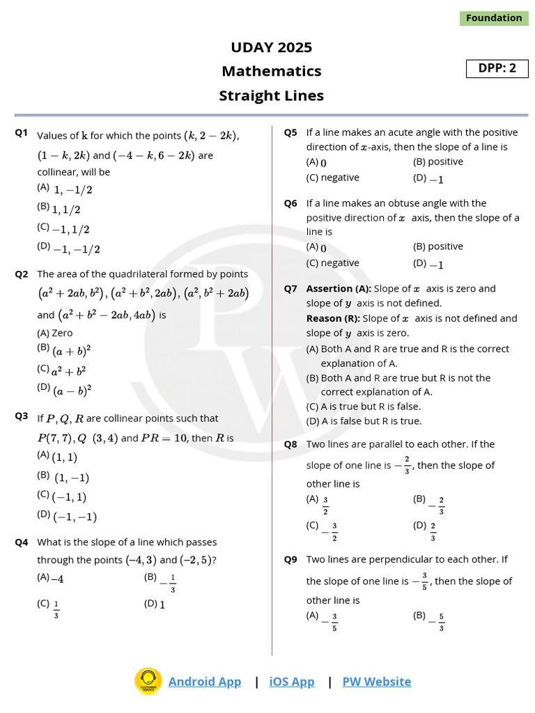 Straight Lines DPP 02 Uday 2025672f23fb0ece692ebe77b552 | PDF ...