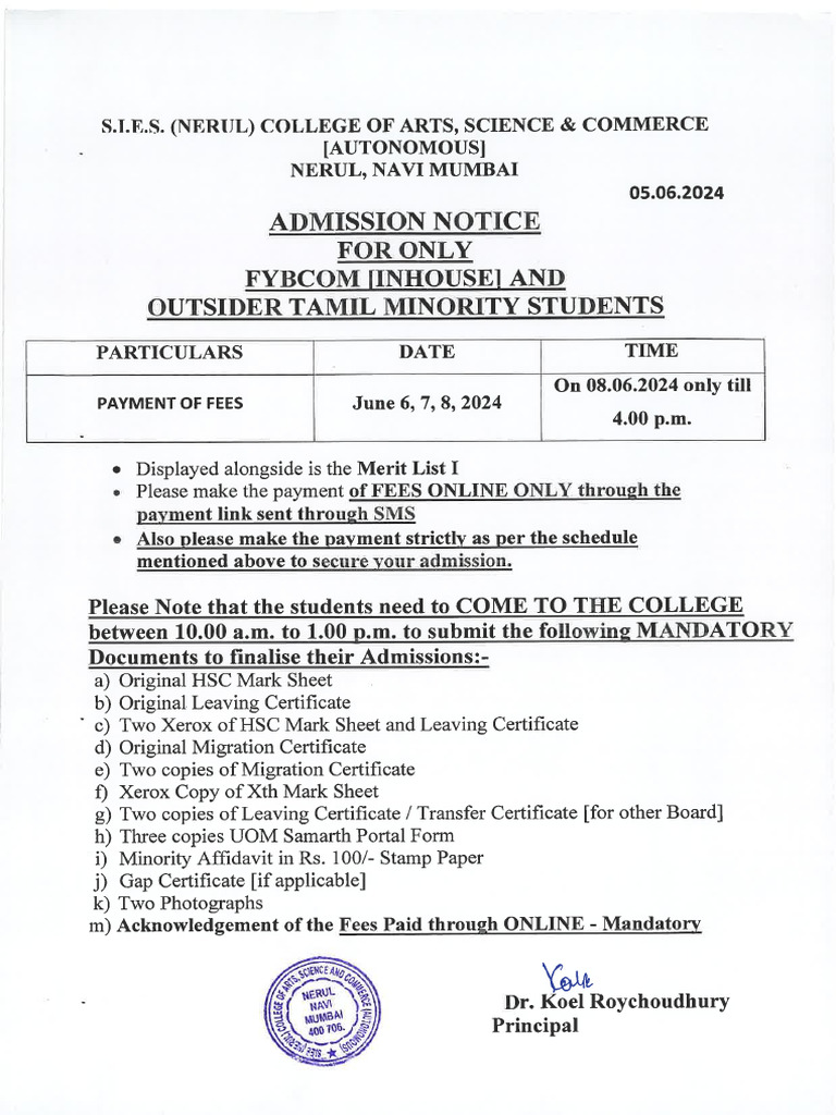 Inhouse Fybcom and Outsider Minority Merit List I | PDF