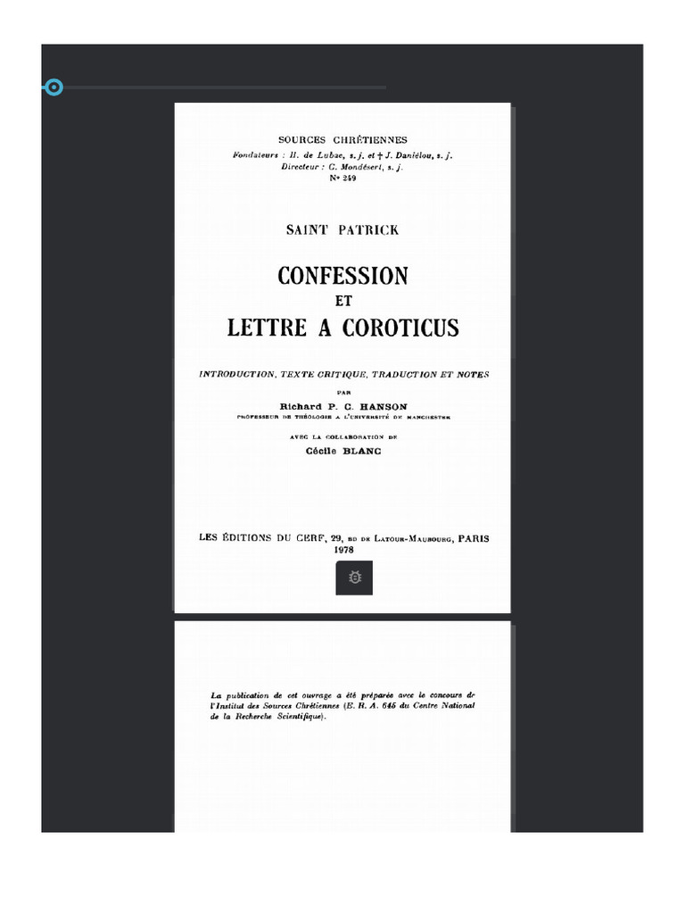 Confession Et Lettre a Coroticus (Sources Chretiennes 249) | PDF