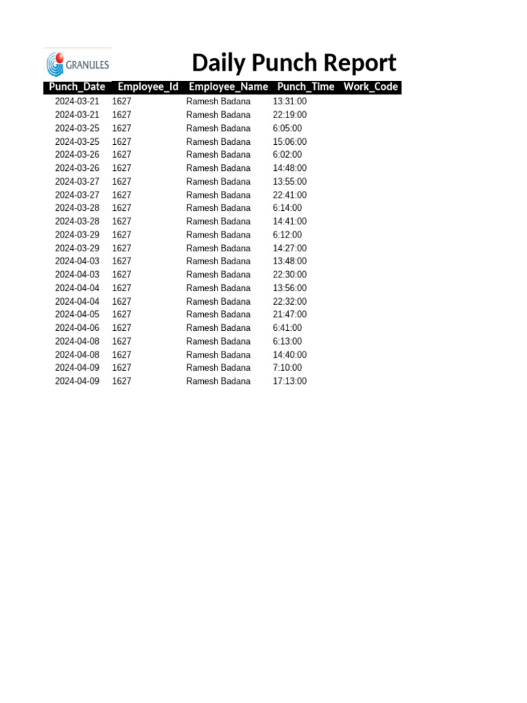 Employee Punch Report Mar-Apr 2024 | PDF