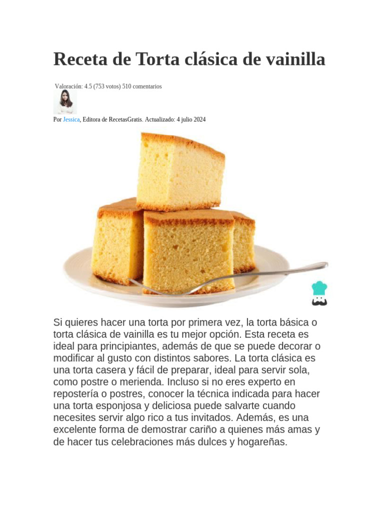 Torta Clásica de Vainilla | PDF | Postres | Pasteles