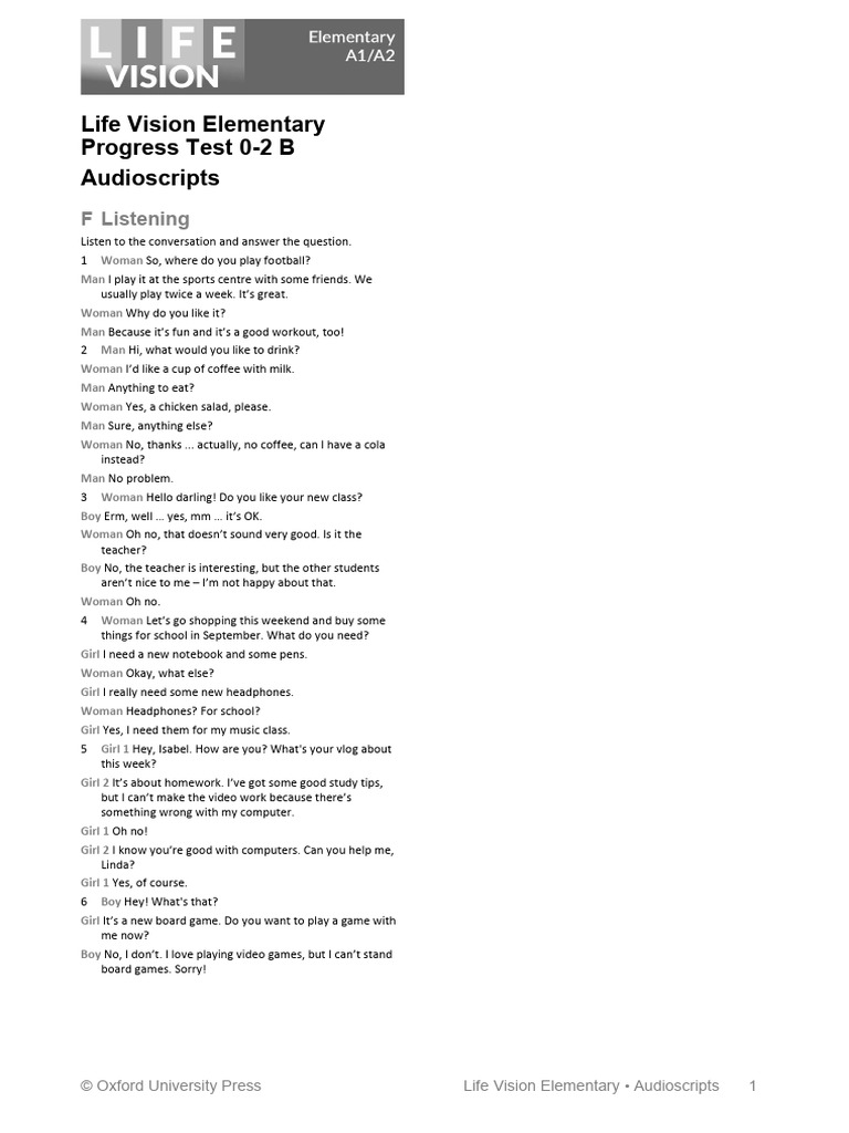 Lif Visi Ele Progress 0-2b Audio Script | PDF