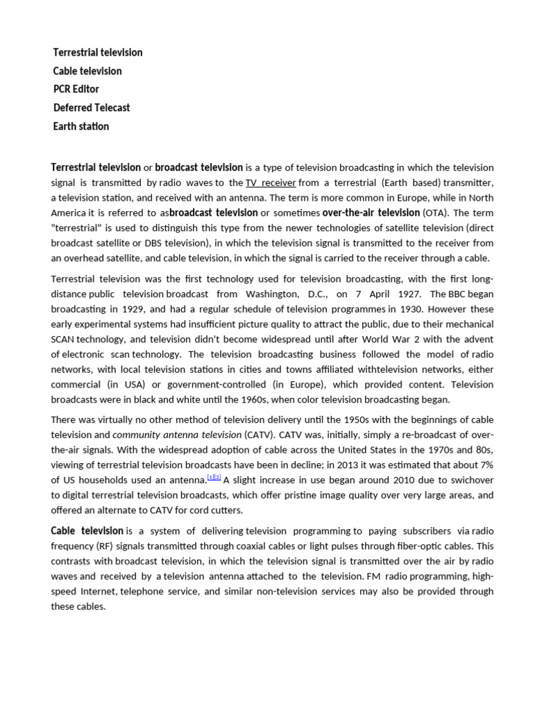Short Notes | PDF | Ground Station | Cable Television