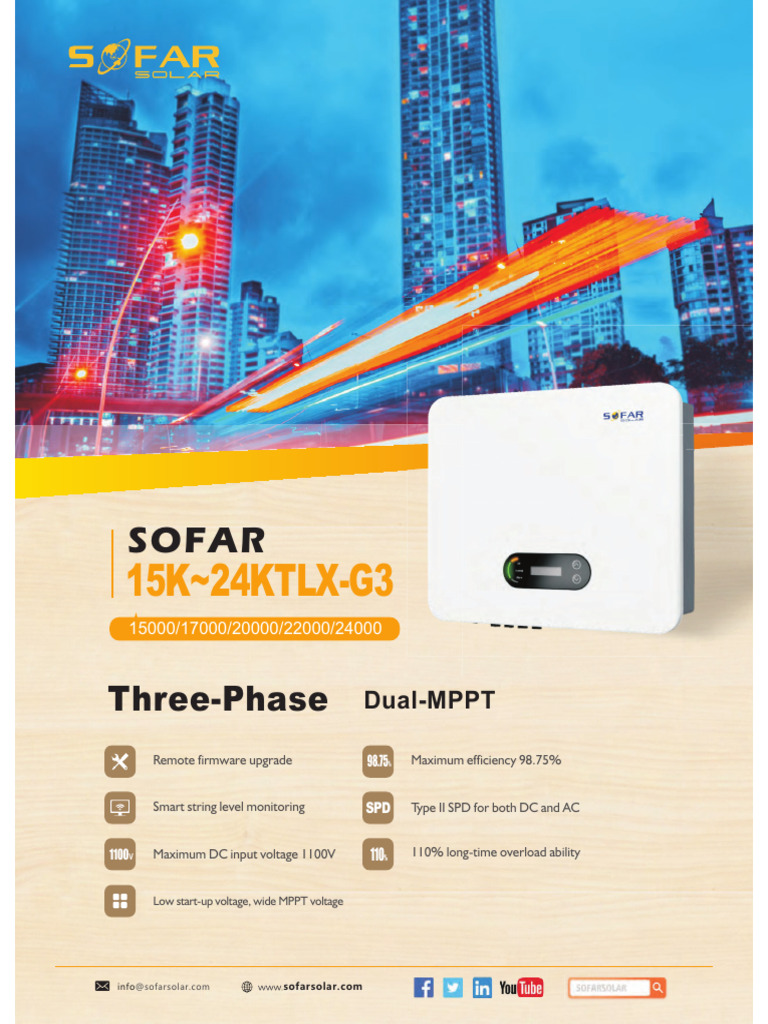 Datasheet Sofar 15-24KTLX-G3 | PDF | Manufactured Goods | Power Engineering