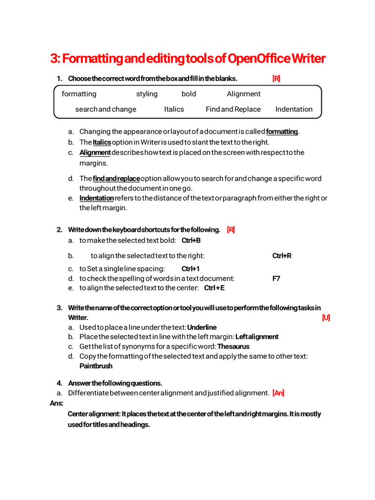 AS - WB - CB - IV - CS - Formatting and Editing Tools of OpenOffice ...