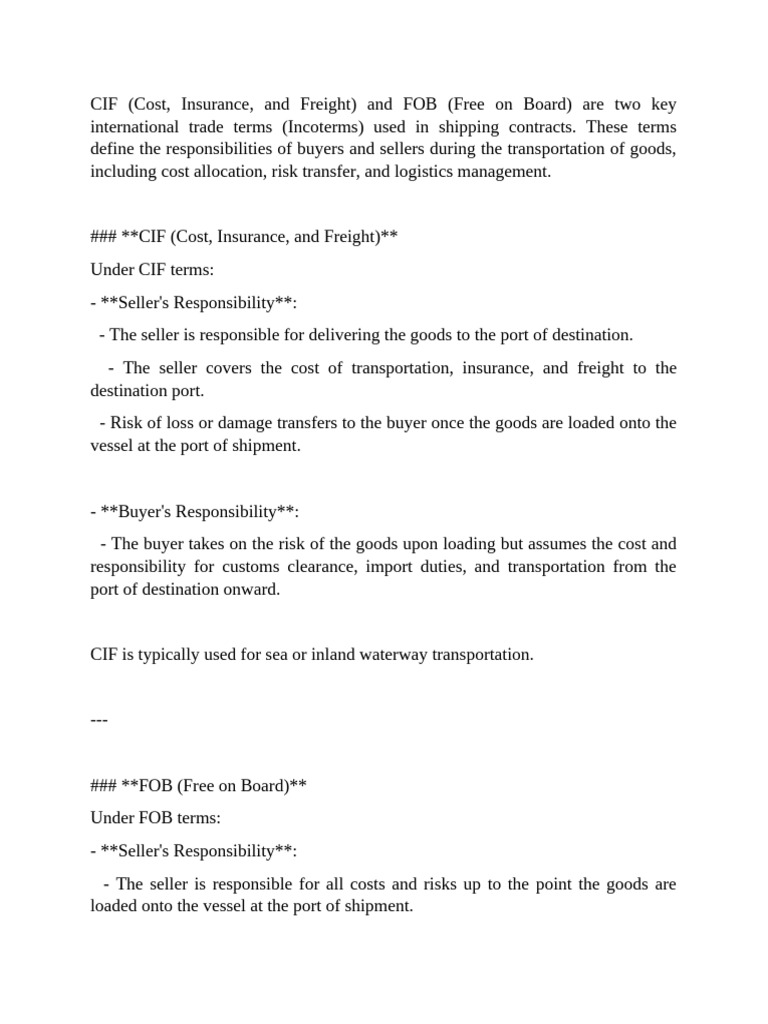 FOB vs CIF: Key Shipping Terms Explained | PDF